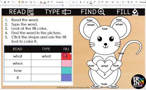 St. Patty's Color by Sight Word Editable Typing Practice on Google Slides