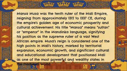 MANSA MUSA SCAVENGER HUNT Mali Empire West Africa Islam Timbuktu Mecca 6-7