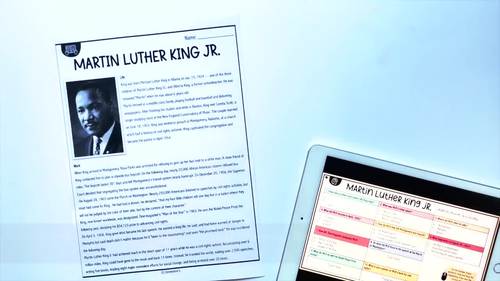 MLK Biography Set - Reading Passage, Differentiated Activities, Brochure