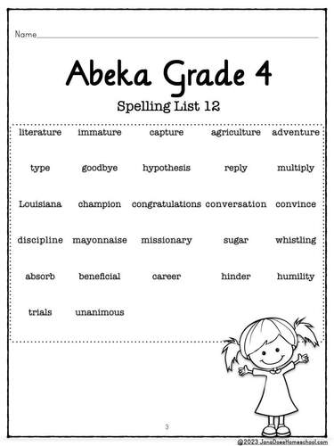 Abeka Spelling, Vocabulary & Poetry 4 - 6th Ed. - List 12 - More T for ...
