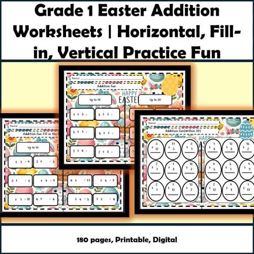 Grade 1 Easter Math Addition Missing Addend Find the Sum Within 20 Pack