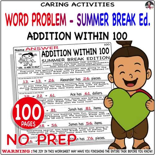 Addition within 100 word problem worksheets Hero Top Practice - Summer ...
