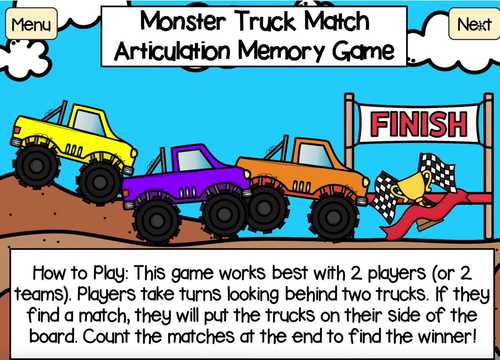 Monster Truck Match Articulation Memory Matching Game Boom Cards ...