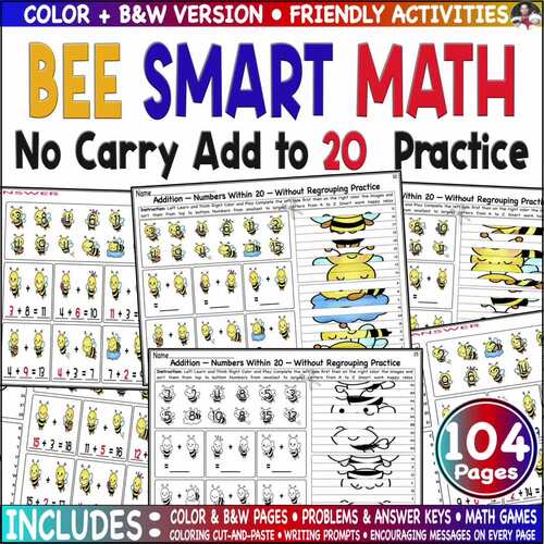 Buzzing Bee Addition Activities | Fun No Carry Math Facts Practice Up ...