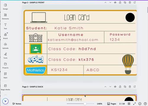 Editable Log In Card Template | Student Password Cards for Classroom ...
