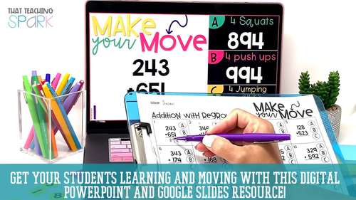 3 Digit Addition With Regrouping Make Your Move Digital Game | TPT