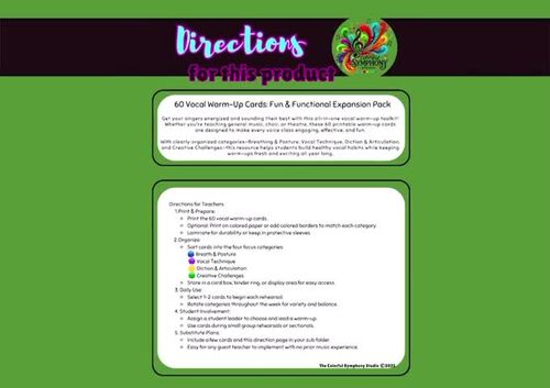 60 Vocal Warm-Up Cards: Fun & Functional Expansion Pack V.1 | TPT