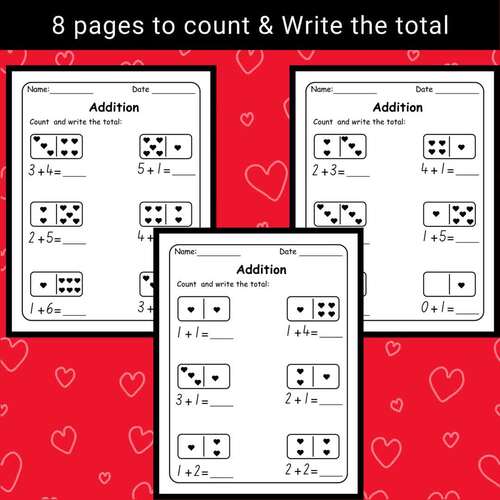Valentine's Day Math Worksheets: Domino Addition & Number Sentence ...