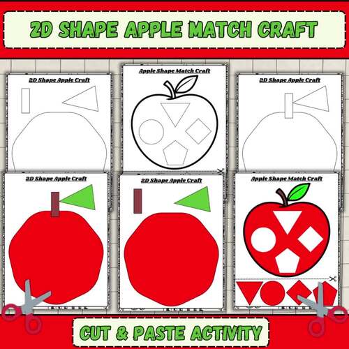 2D Apple Shape Match Craft | Shape Recognition Activity | Cut & Paste Math