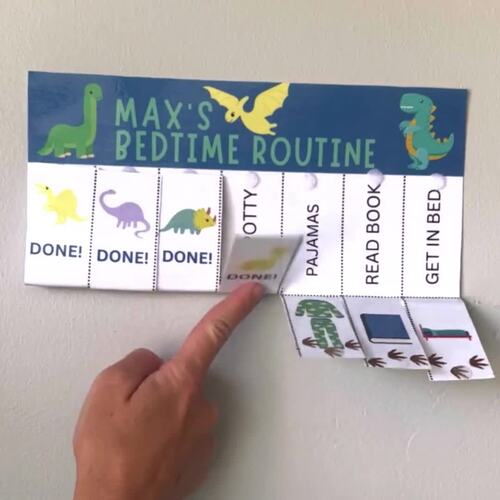 Visual Schedule Dinosaur Flip Chart Morning Bedtime Routine Toddler ...