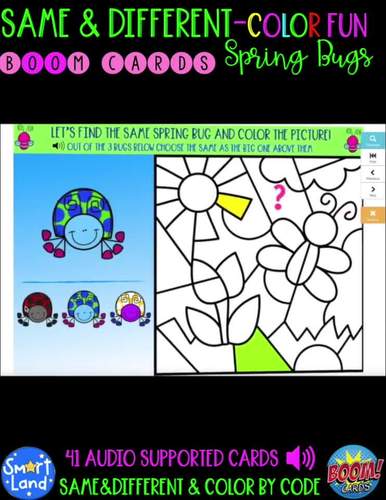 Same and Different_Digital Coloring Fun_Boom Cards™| Spring Bugs