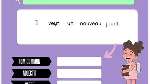 French Grammar - Reconnaitre Verbe Adjectif Nom BOOM CARDS | TPT