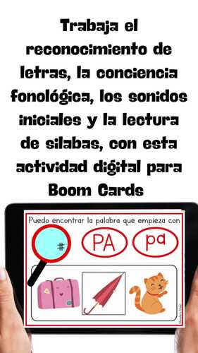 Sonidos iniciales Boom Cards Lectura silabas Conciencia Fonologica Spanish