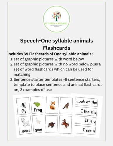 Speech-One Syllable Animals and Bugs Flashcard BUNDLE package | TPT