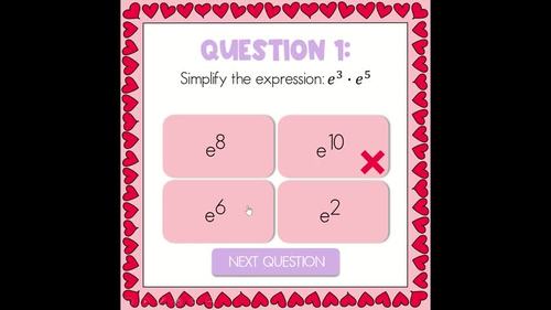 Natural Base e Quiz interactive Quiz Game VALENTINES EDITION | TPT