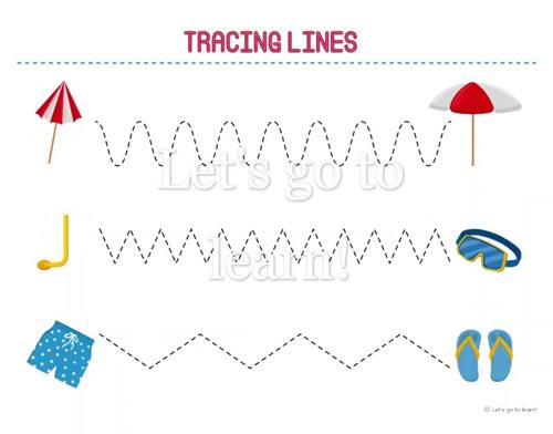 Summer Tracing Practice, Pre-Writing Worksheets, Trace and Color ...