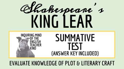 King Lear Test and Answer Key with Thematic Analysis Essay and Rubric