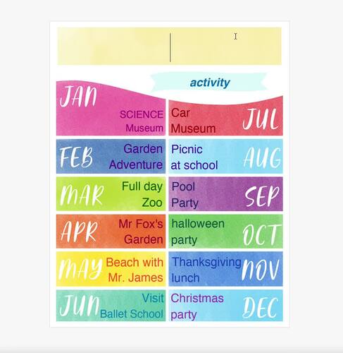 Months of the year, Year Planner, Activity of the month, book of the ...