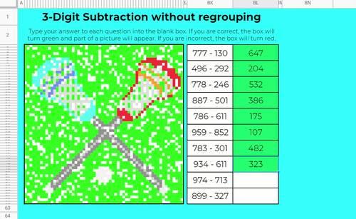 Pixel Art Math 3 Digit Subtraction without Regrouping Digital Mystery ...