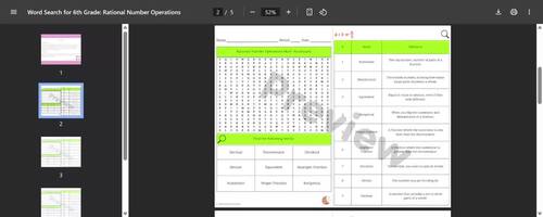 Math Vocabulary Word Search Unit Bundle: All About Rational Numbers