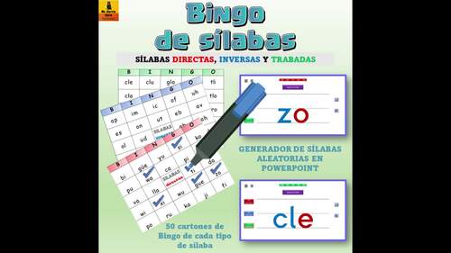 50 Cartones de bingo de sílabas inversas y ficha de seguimiento | TPT