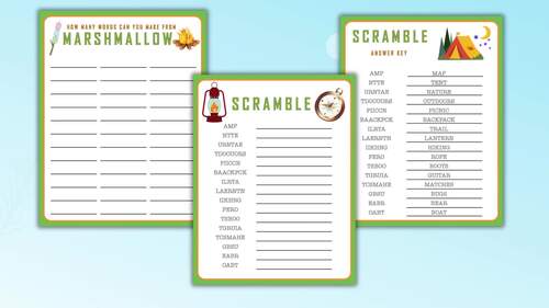 Camping Summer Games Bundle Activities Kids Adult End School Family ...