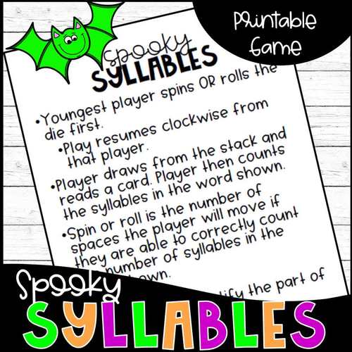 Halloween Word Game Syllables Reading Fluency or Parts of Speech