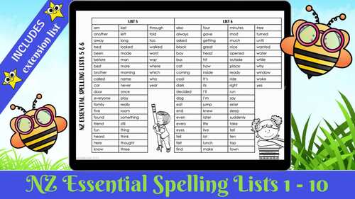 NZ Essential Spelling Master Lists 1 - 10 & Extension List by WorldSkoolie