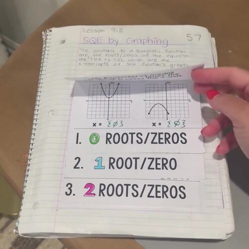 Algebra 1 - Solving Quadratic Functions Finding Roots and Zeros Flipbook