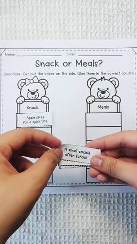 Snack or Meals? Cut and Paste Sorting Activity | Life Skills Worksheets ...