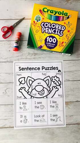 CVC Sight Word Sentence Fluency Hidden Mystery Picture Puzzles - Fall