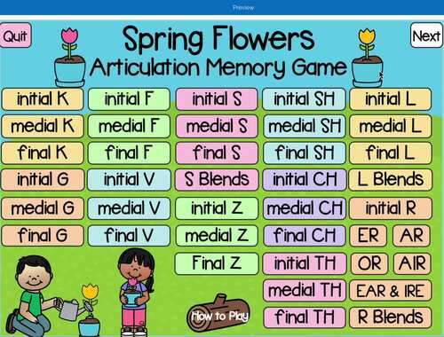 Spring Flowers Articulation Memory Matching Game Boom Cards™ Speech Therapy