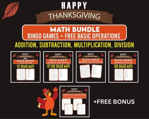 Thanksgiving Math Bingo Games BUNDLE +Free Basic Operations Add, Sub ...