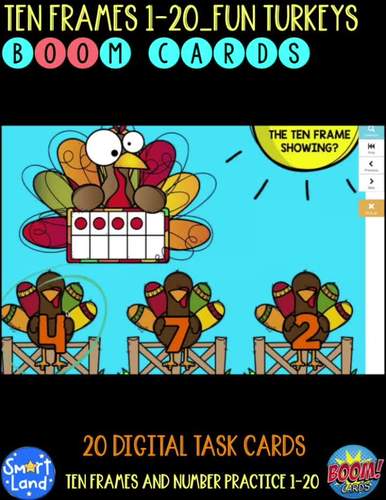 Ten Frames counting 1-20 digital cards |Thanksgiving Turkeys | TPT