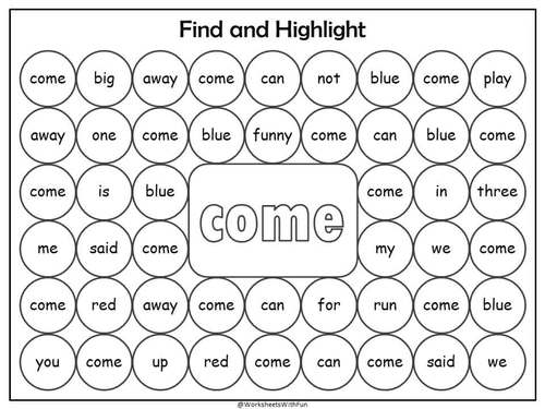 Sight Words Worksheets, Sight Word Search, Dolch Pre Primer, Morning ...