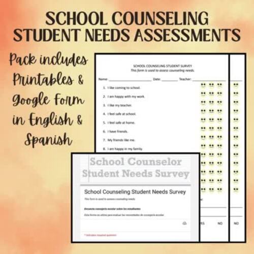 School Counseling Student Needs Assessment Pack (English, Spanish ...