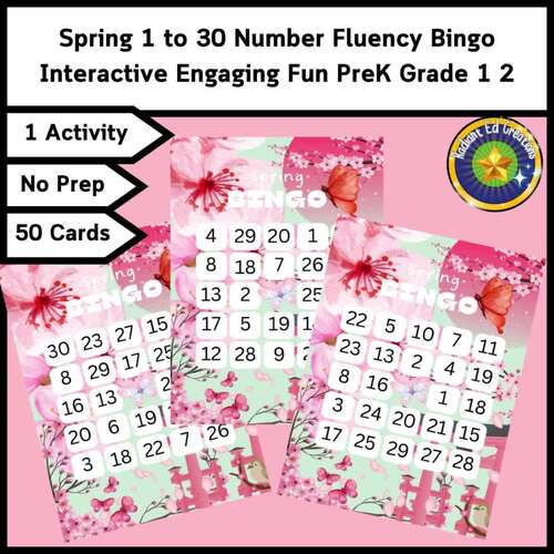 Spring 1 to 30 Number Fluency Bingo Interactive Engaging Fun PreK Grade 1 2