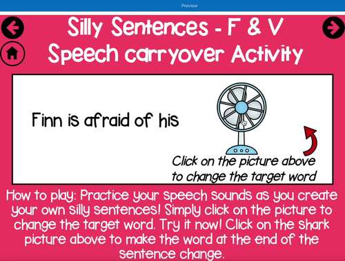 Silly Sentences F and V Boom Cards™ Speech Therapy Articulation Carryover