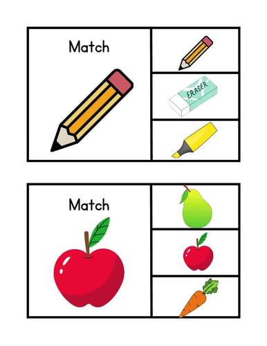 Identical matching task cards for elementary, autism and special Ed