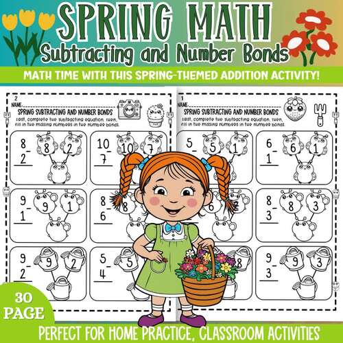 Spring Subtraction and Number Bonds Worksheets Within 10 Math Practice