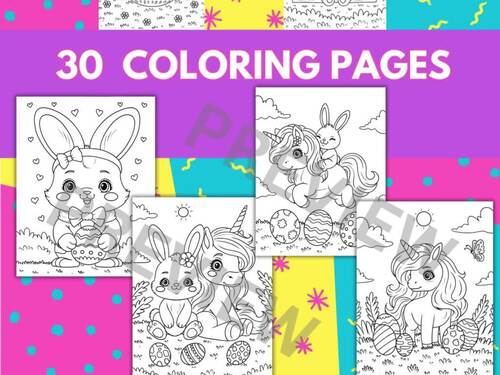 UNICORN EASTER COLORING PAGES- EASTER COLORING PAGES- PRINTABLE | TPT