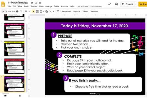 Editable Morning Work Presentation Google Slides PPT Templates | Music