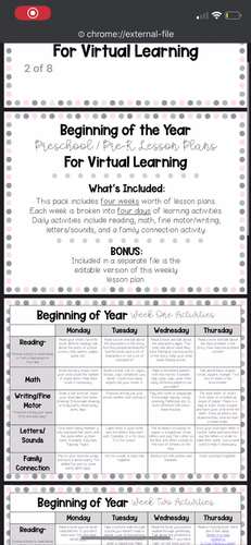 Beginning of the Year Preschool AT HOME Lesson Plan | TpT