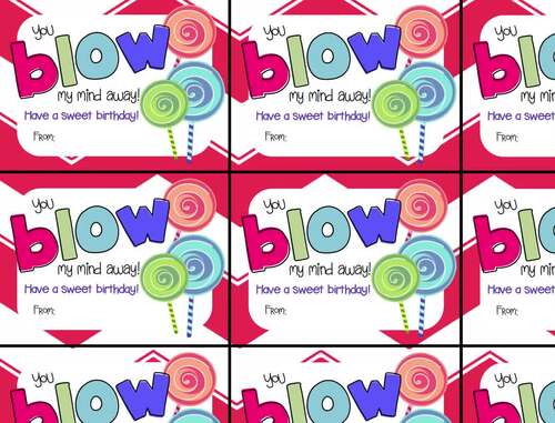 Cute Blow Pop Birthday Gift Tag by Highs and Lows of a Teacher | TPT