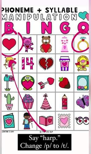 Phoneme and Syllable Manipulation BINGO - Valentine's Day Phonemic ...