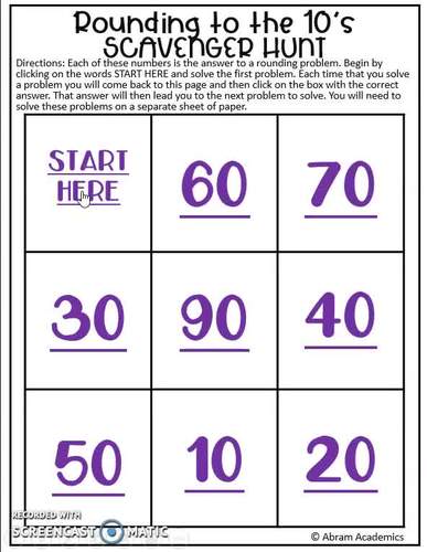 Rounding to the Nearest 10 – 3rd Grade Digital Math Scavenger Hunt Activity