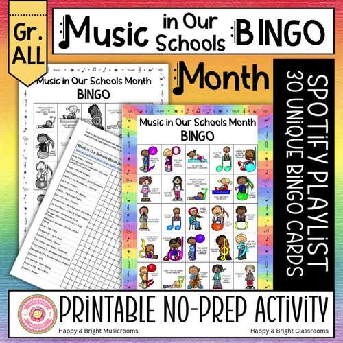 MIOSM Middle School Music Bingo Game with Spotify Playlist Music Game ...