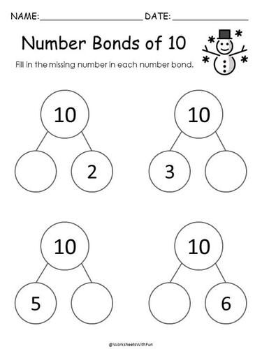 Number Bonds to 10, Missing Addends, Kindergarten Math Worksheets, T-262
