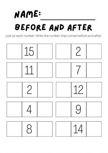 Number Before and After Math Worksheets - Teacher- Kids - Kindergarten