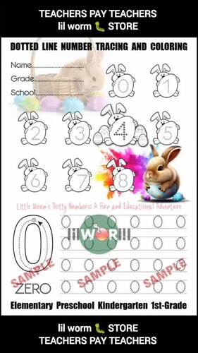 Rabbit 0-9 DOTTED LINE NUMBER TRACING AND COLORING by lilworm | TPT